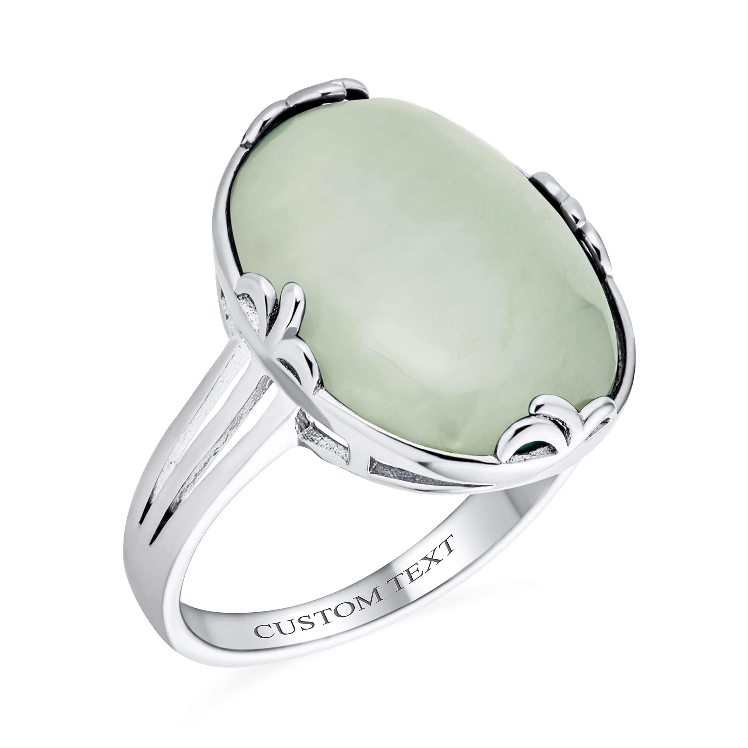 Personalize Western Boho Vintage Style Fleur Dis Lis Large Gemstone Filigree Oval Armor Full Finger Statement Light Green Jade Ring For Women .925 Sterling Silver Oxidized Customizable