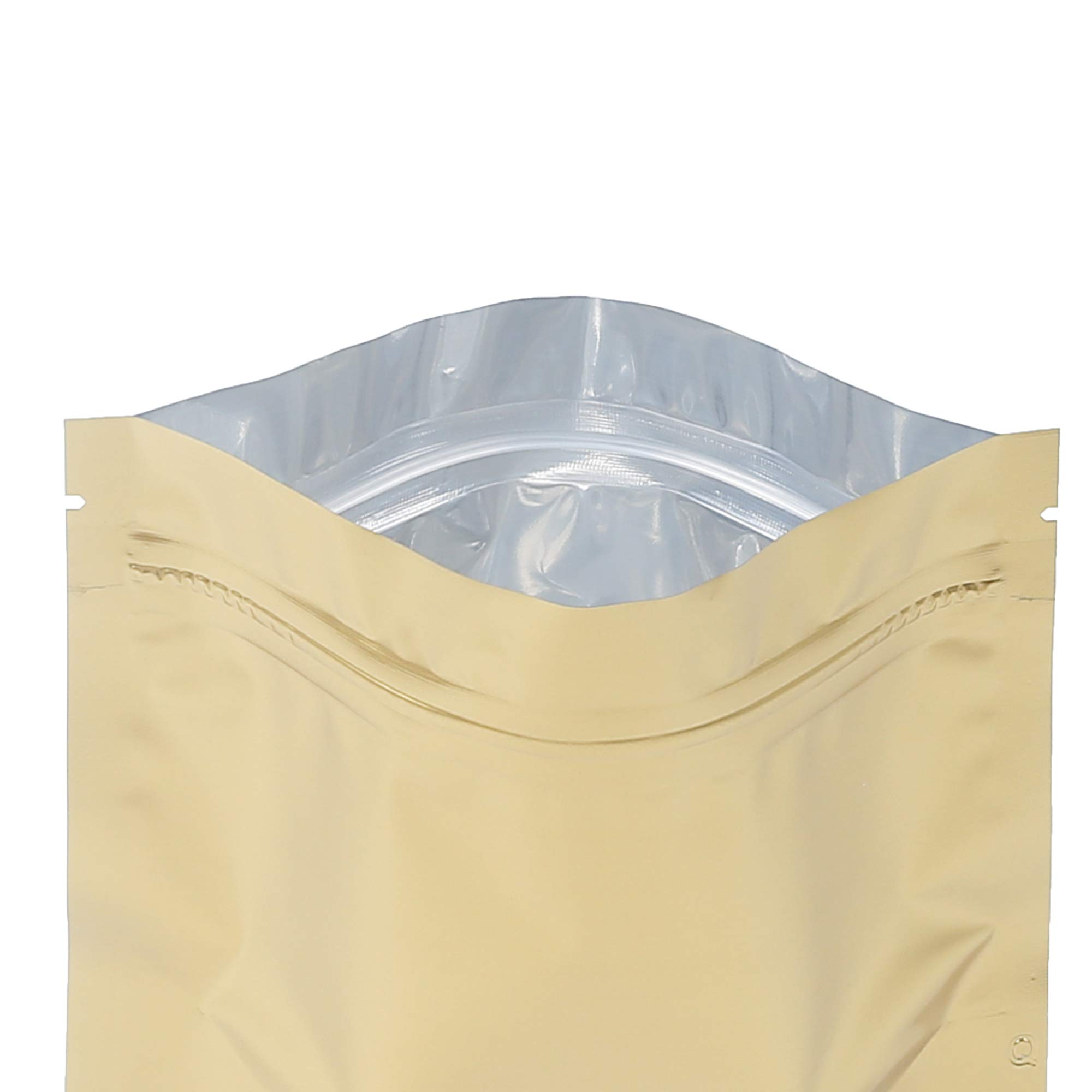 QQ Studio Pack of 100 Double-Sided Glossy Wide Mouth Smell Proof Stand Up Resealable Pouch Bags (Glossy Gold, 6.5x5" (3oz))