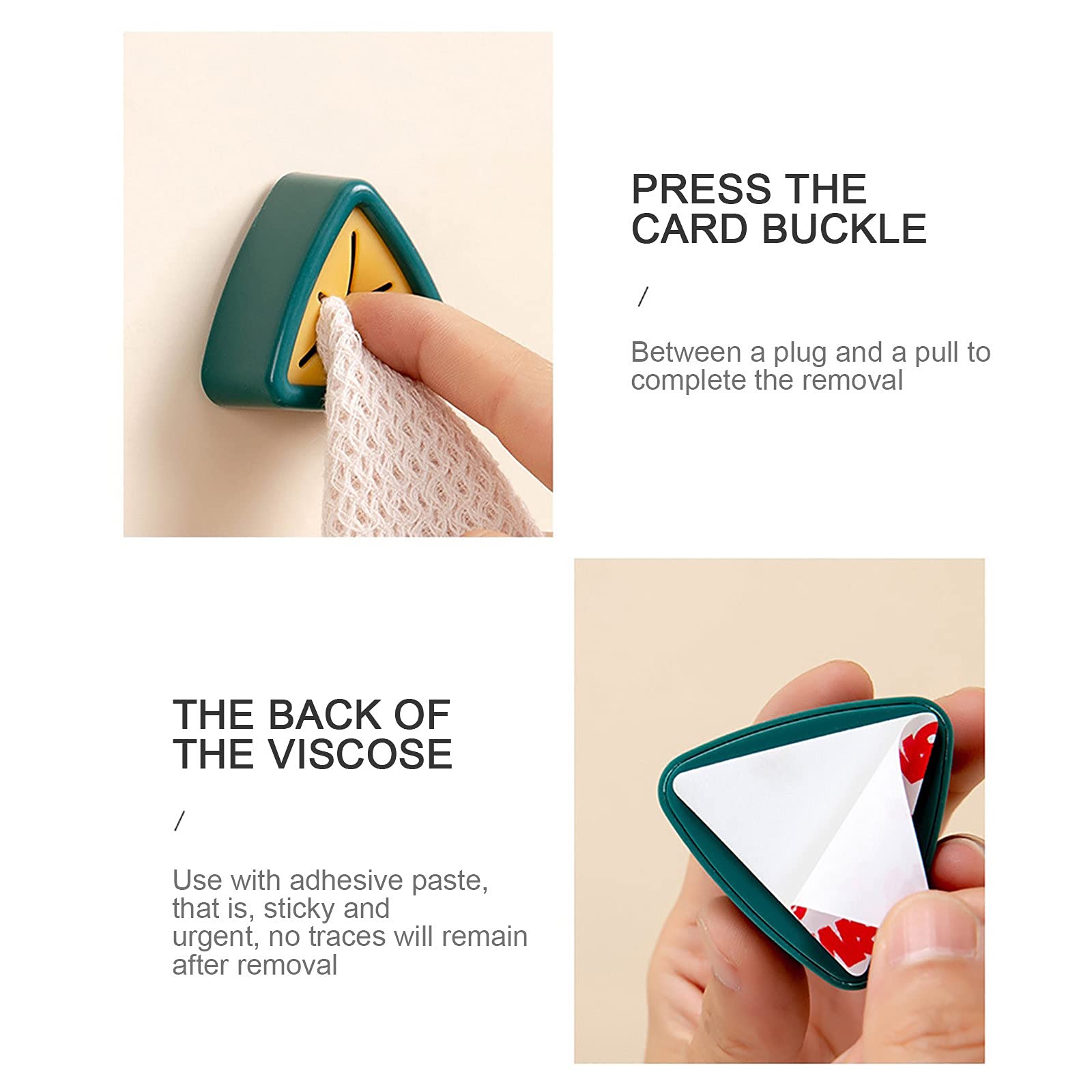 SEPPR Towel Hook Holder Grabber, Drill Free Self Adhesive Push Hooks Firmly, Anglecai Self-Adhesive Towel Stopper Dish Cloth Hook for Kitchen Bathroom Towel Organization