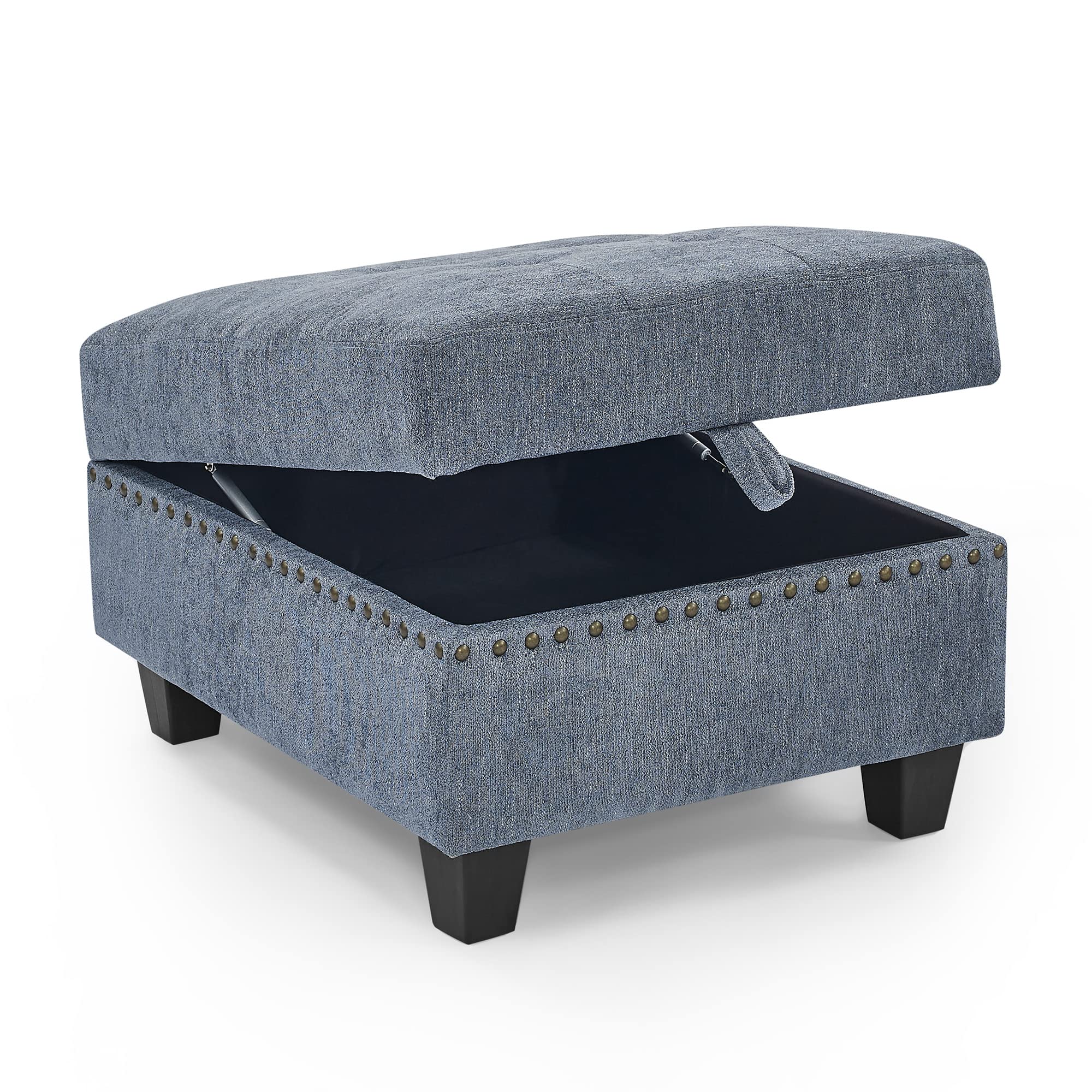 Melpomene 116'' Chenille L Shape Sectional Sofa with Storage Function and DIY Combination, Rivet Living Room Furniture Sets IncludesThree Single Chair Two Corner and Two Ottoman,Blue