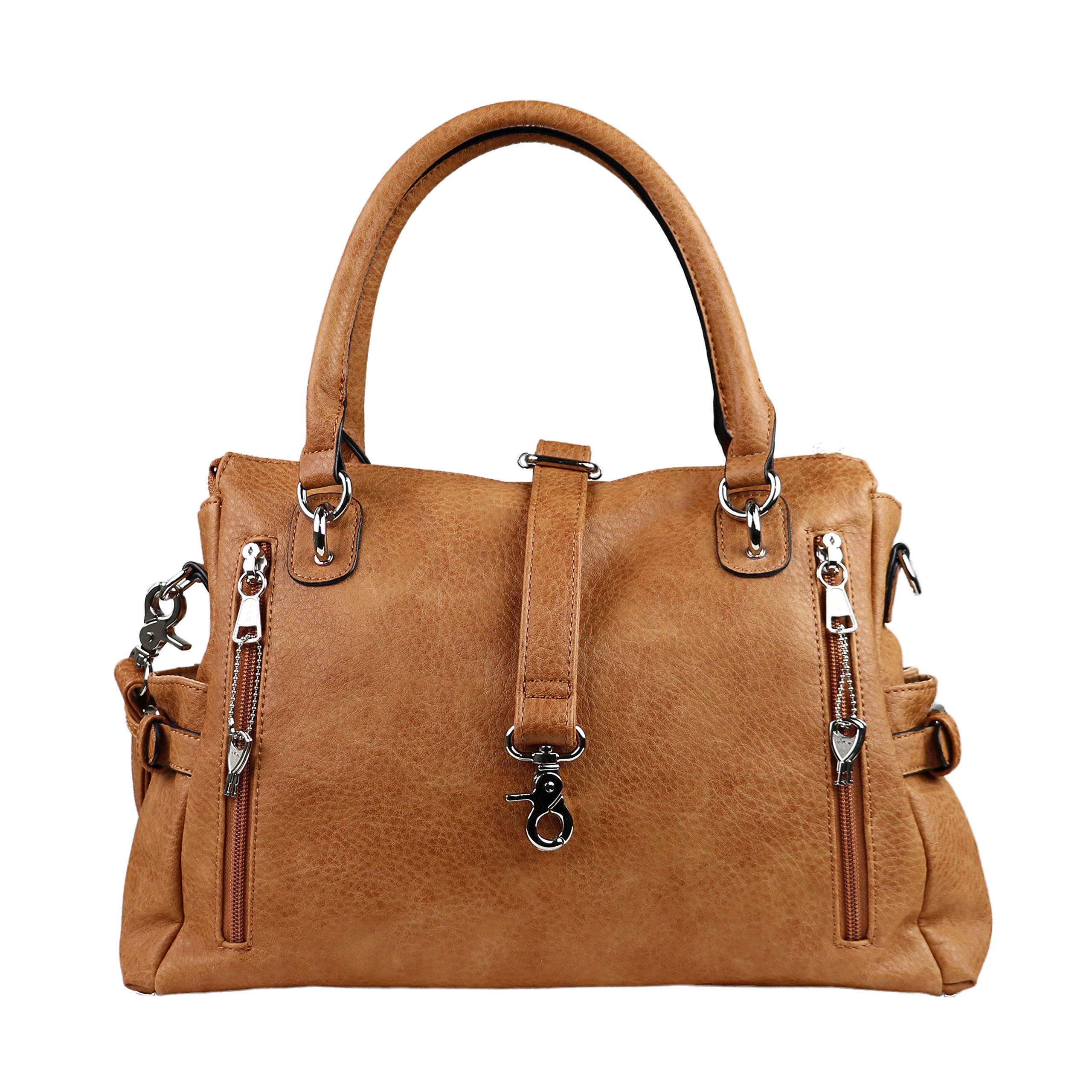 Lady Conceal Concealed Carry Jessica Satchel Crossbody Womens Concealed Carry Purse, Universal Gun Holster, YKK Locking - Cinnamon