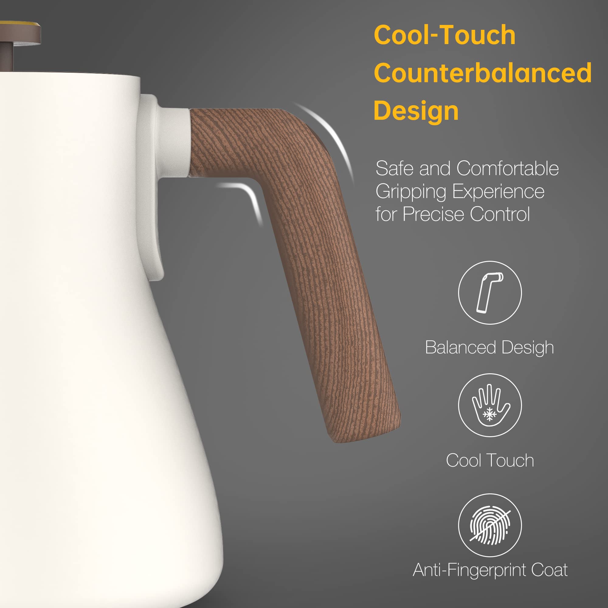 Seoukin Beige White Electric Gooseneck Kettle with 7 Variable Presets, Best Gift For Pour Over Coffee Kettle&Electric Tea Pot, 100% Stainless Steel Water Boiler With Temperature Control, Beige White