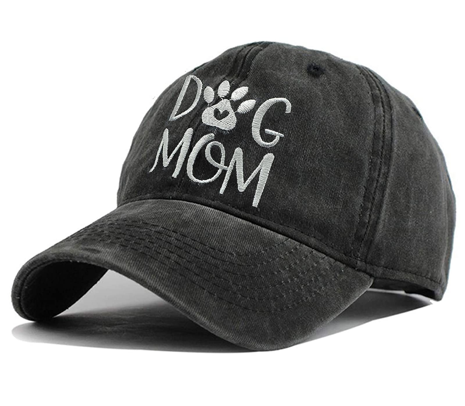 LOKIDVE Dog Mom Embroidered Baseball Cap Washed Cotton Denim Hat for Women