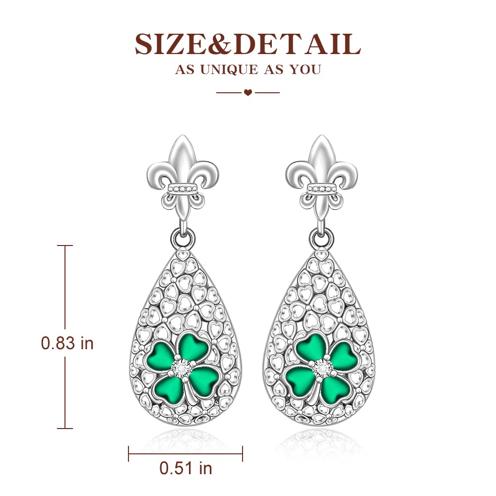 Shamrock Earrings Four Leaf Clover St Patricks Day Earrings for Women Celtic Knot Irish Leverback Drop Dangle Sterling Silver Studs Green Shamrock Jewelry