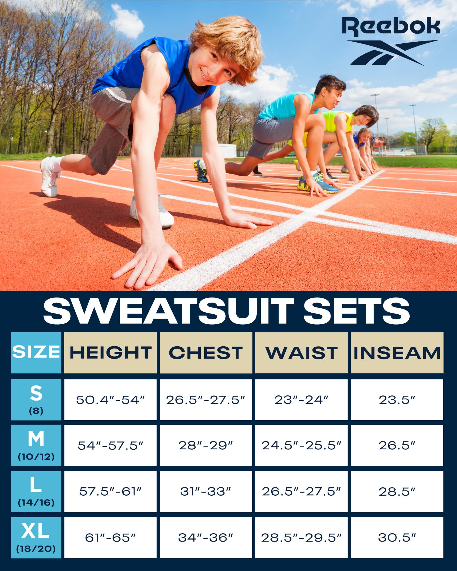 Reebok Boys' Sweatsuit - Active Fleece Zip Hoodie Sweatshirt and Jogger Sweatpants (2T-12), Size 12, Estate Blue
