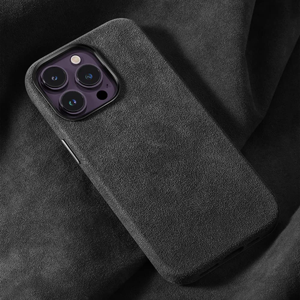 Komodoty Luxury Alcantara iPhone 14 Case. Premium Italian Imported Material. Fully Wrapped Four Side Protection. MagSafe Compatible. Black