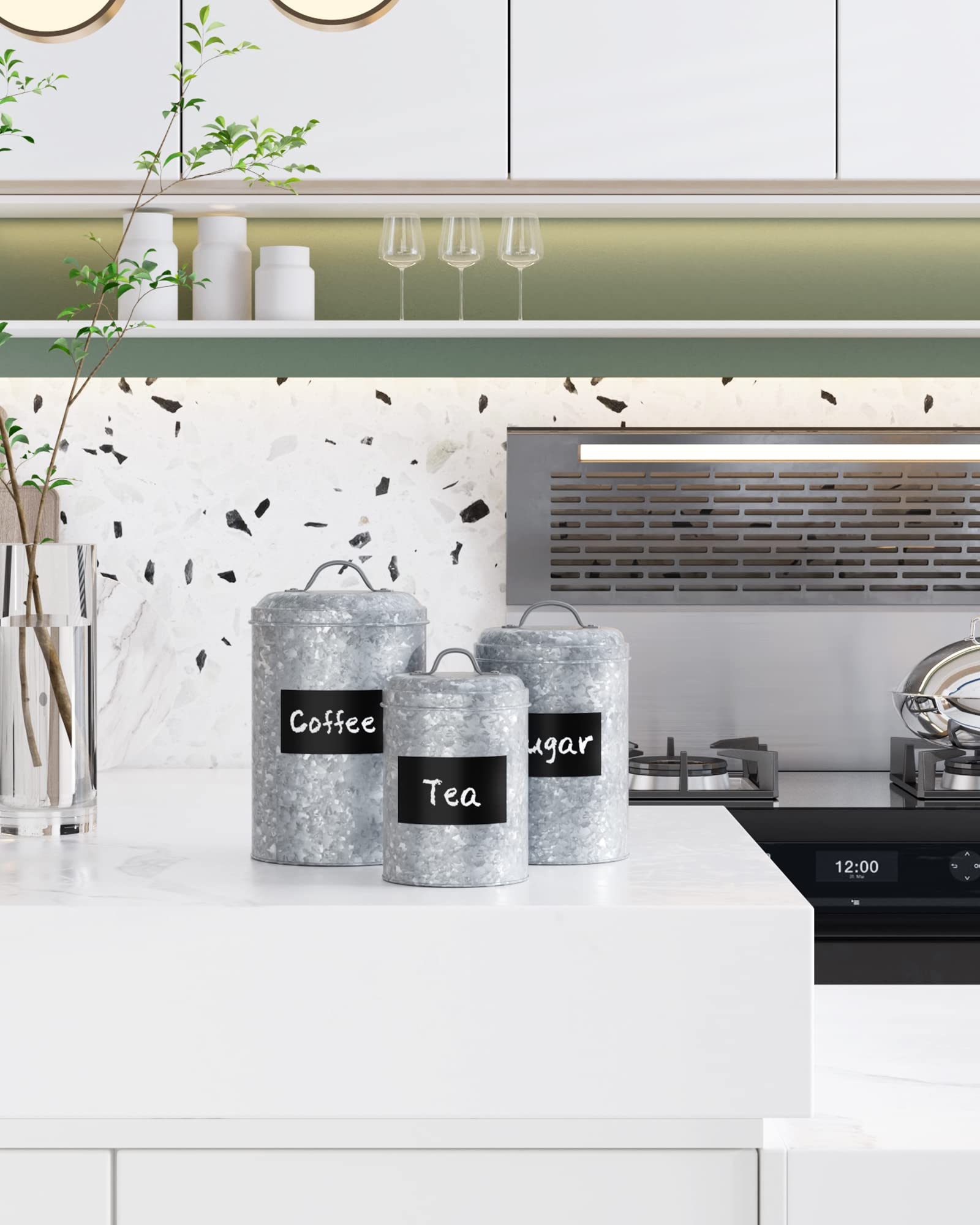 LF LIKEFAIR Farmhouse Kitchen Canisters Set of 3,Food Storage Containers for Home Kitchen, Tea, Herbs, Sugar, Salt, Coffee, Flour, Herbs (Silver)