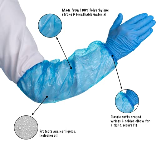 PENTAGON SAFETY EQUIPMENT Disposable Plastic Sleeves | White | 100 Pack | 18 Inch | Waterproof Arm and Sleeve Protection
