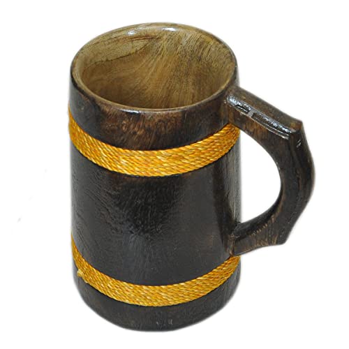 Premium Wooden Beer Mug | Tea Coffee Cup with Handle | Leak Proof & Microwave Safe | Handmade beer Mug Outdoor Mug for Men Traveler, Beer lovers โ (23oz - Brown)