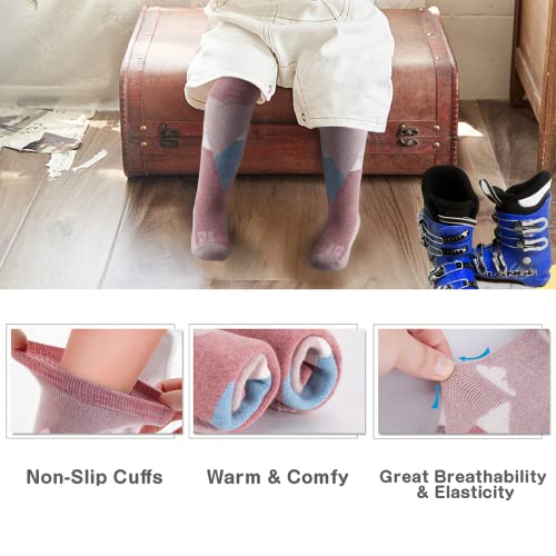 OutdoorMaster Kids Ski Socks 2 Pack - Merino Wool Blend, Over the Calf Design (M, Mt View - 2)