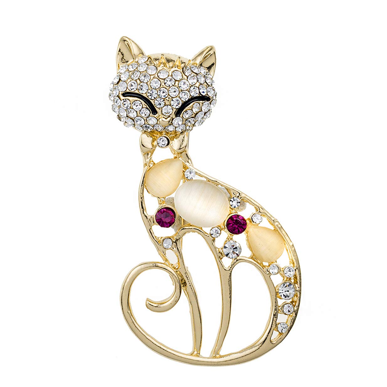 LALANG Women Vintage Black Crystal Cute Cat Brooch Pins Clothing Bag Accessories