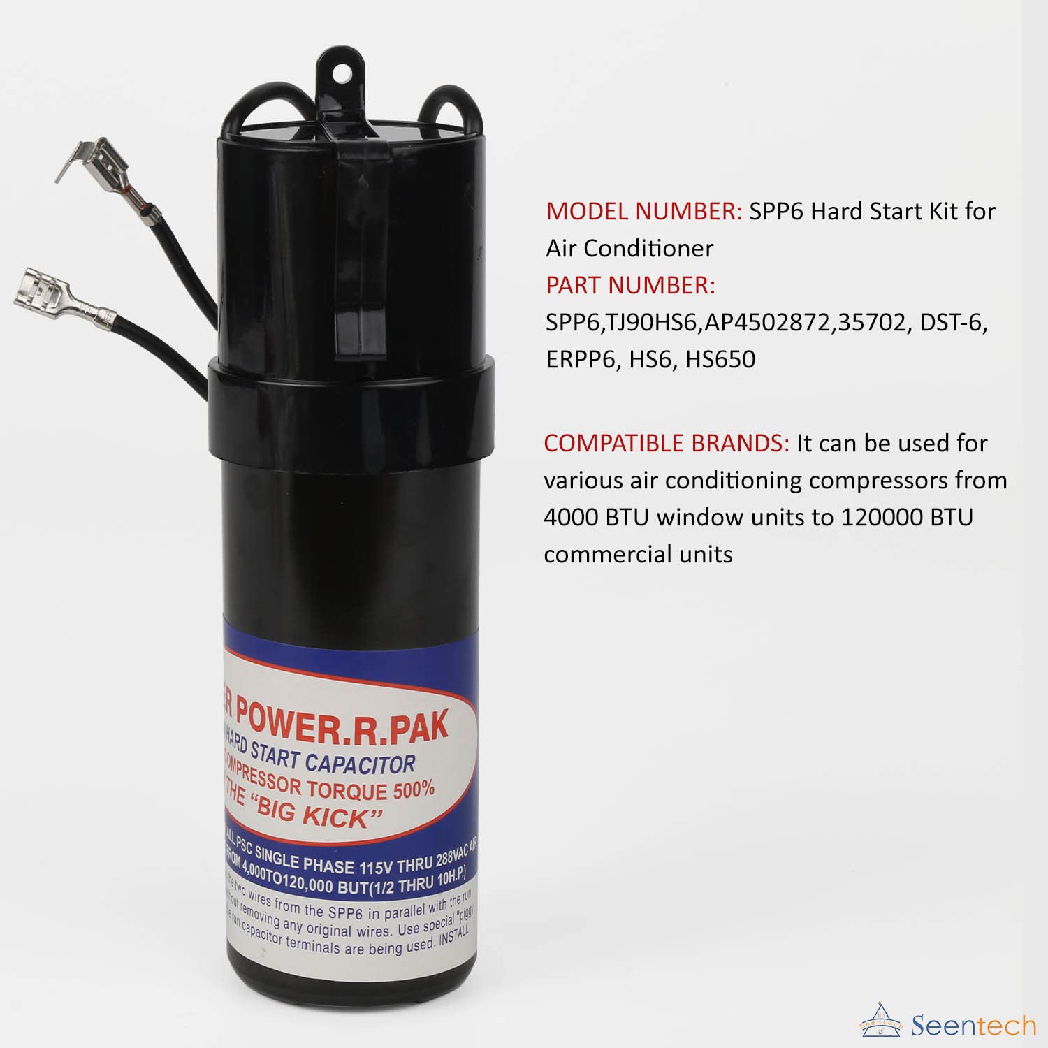 SPP6 Relay/Capacitor Hard Start Kit with 500% Increase Starting Torque for Air Conditioner - Compatible with HVAC Compressor β Replaces SPP6, TJ90HS6,AP4502872,35702, DST-6, ERPP6, HS6, HS650
