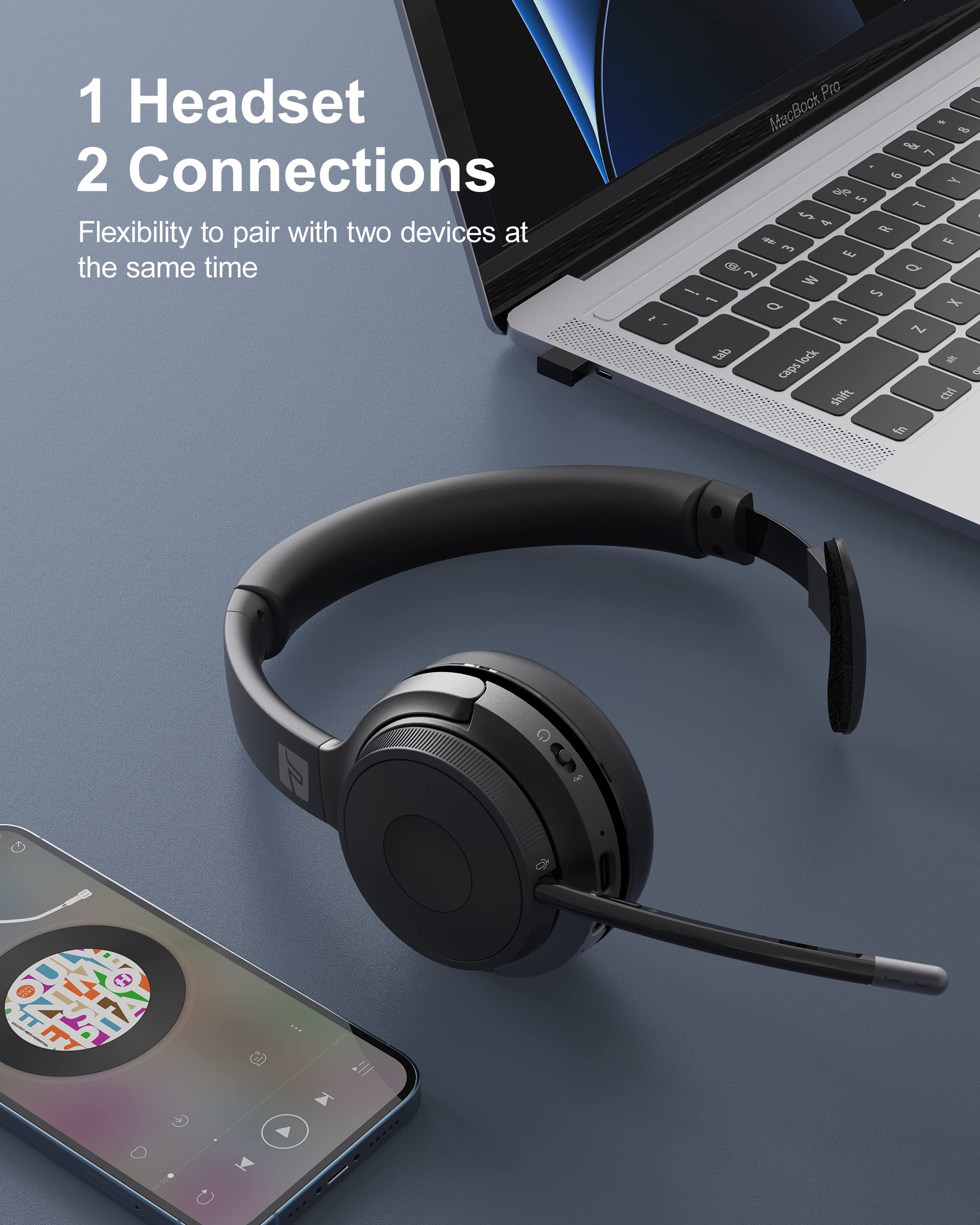 TZS Trucker Bluetooth Headset, Wireless Headset with ENC Noise Cancelling & Mute Button Microphone, V5.0 Handfree Bluetooth Headphone for Driving/Business/Office Compatible with iPhone and Android