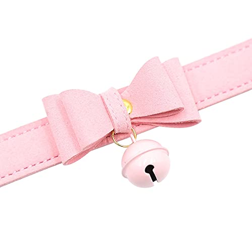 LEWECEEO PU Leather Bow Collar Necklace Choker with Bell Cat Cosplay Kitty Necklace Choker Collar for Women