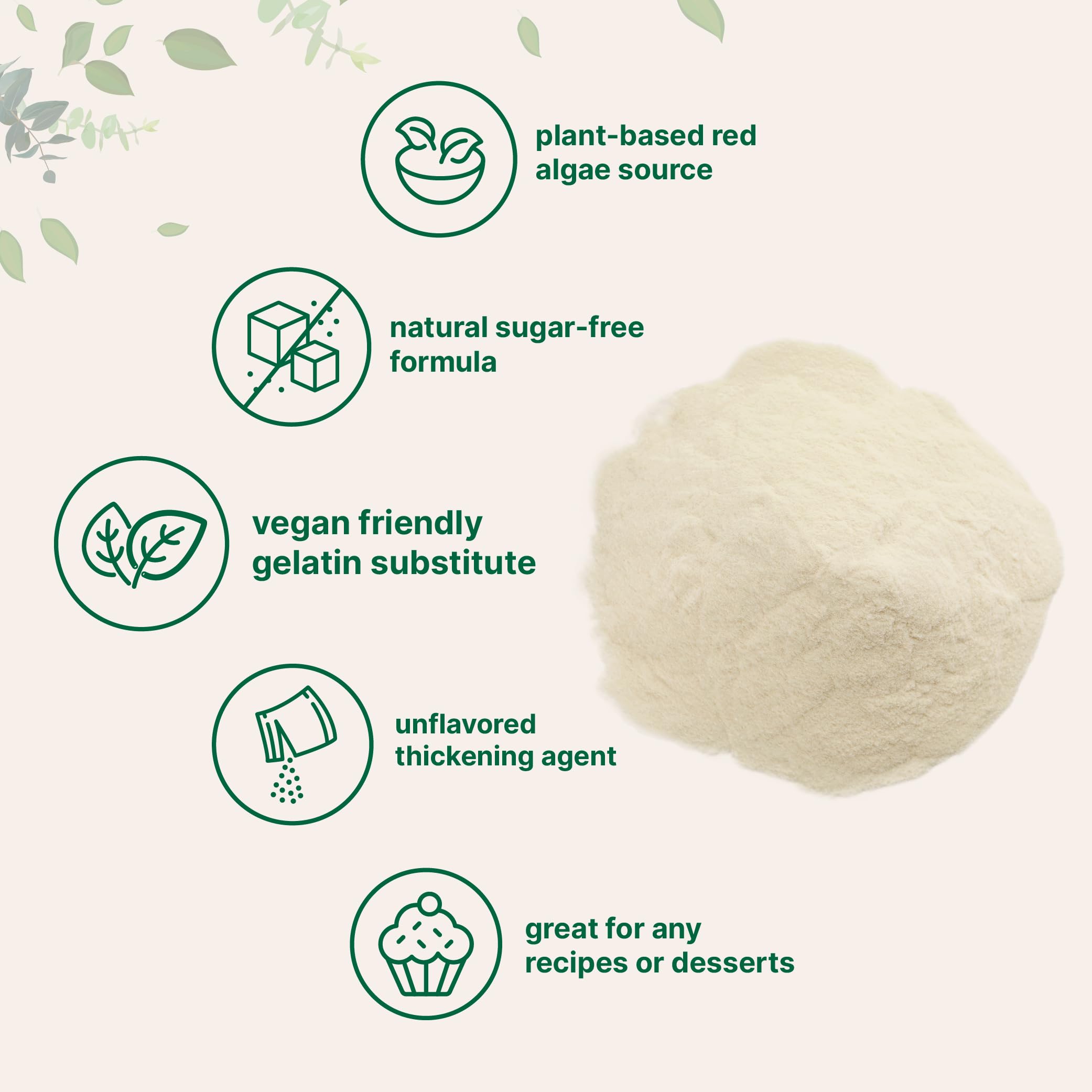 Micro Ingredients Agar Agar Powder, 1lb (16oz) | Planted-Based Source from Red Algae | Unflavored Thickening Agent for Cooking & Baking | Vegan Substitute for Beef Gelatin | Non-GMO, Vegan Friendly