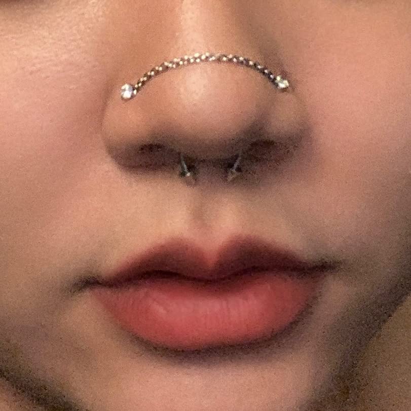 PunkTracker 20G Nose Studs Stainless Steel 3mm CZ Nose Rings Studs with Nose Chains Heart Star Nose Piercing Jewelry for Women Men