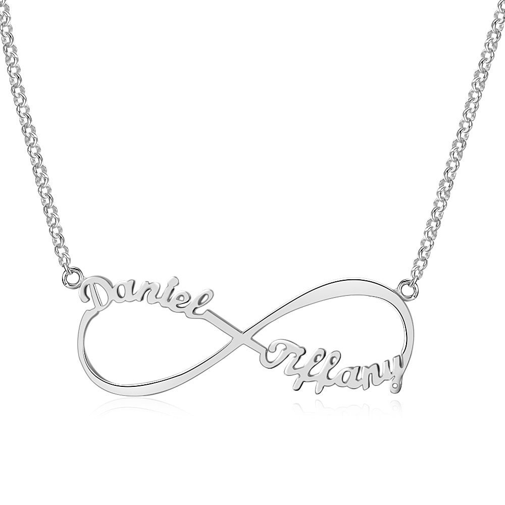 Lam Hub Fong Name Necklace Personalized Custom Name Necklace Personalized Name Necklace Sterling Silver Infinity Necklace with Name for Couples Gold Name Necklace (Silver)