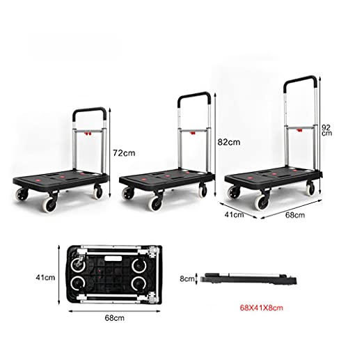 WSJIE Folding Flatbed Cart, Four-Wheeled Pull Cargo, Portable Trolley Truck with 330 Lbs Weight Capacity (Color : D, Size : 68 * 41 * 72cm)