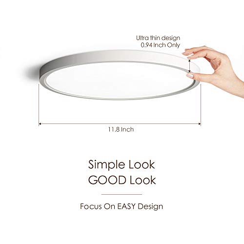 TALOYA Flush Mount 12 Inch Ceiling Light (Milk White Shell), 20W Surface Mount LED Light Fixture for Bedroom Kitchen,3 Color Temperatures in One(3000k/4000k/6500k),0.94 Inch Thickness Round