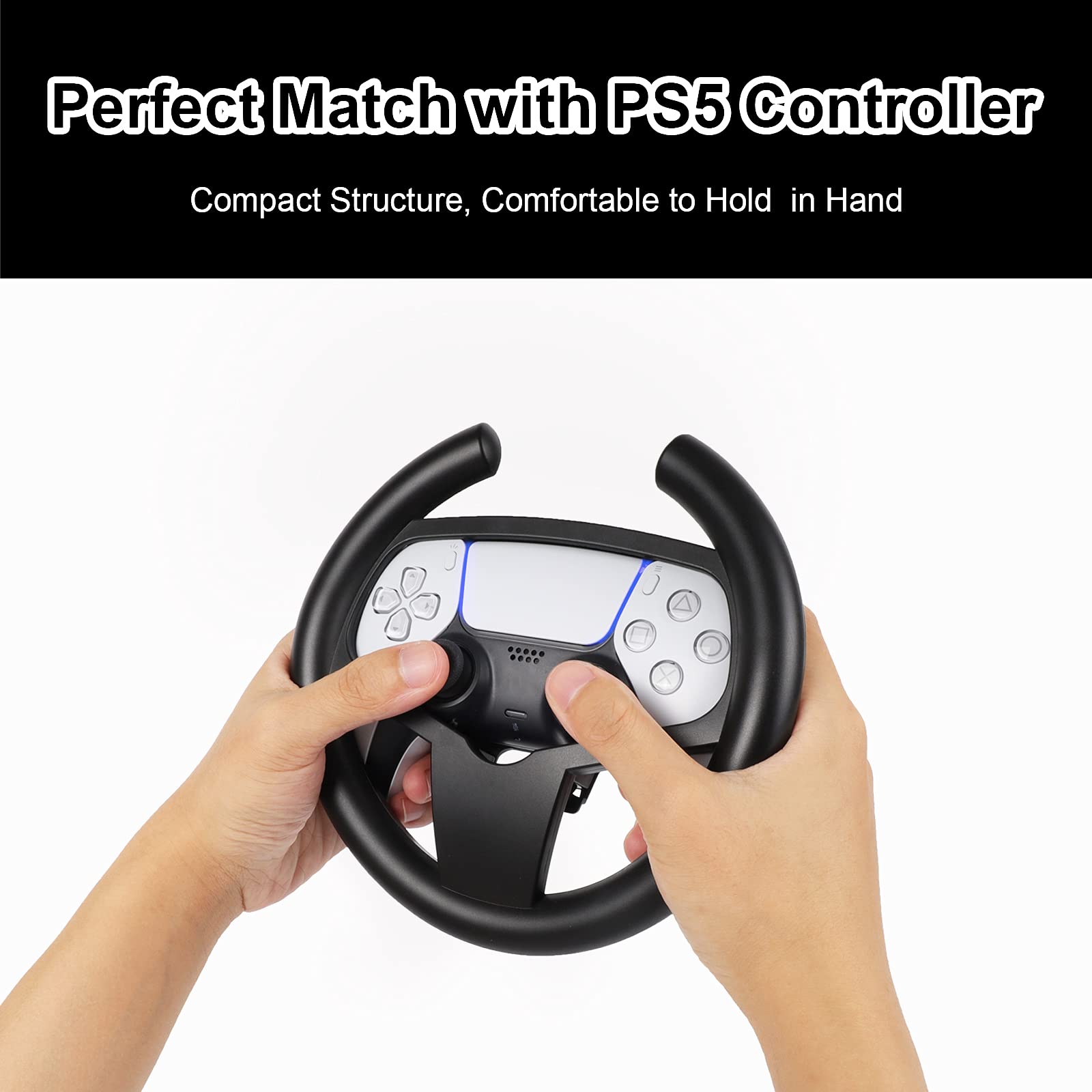 PowerLead PS5 Controller Steering Wheel, Game Steering Wheel, Playstation 5 Accessory, Works with PS5 Car Driving Video Game (Black)