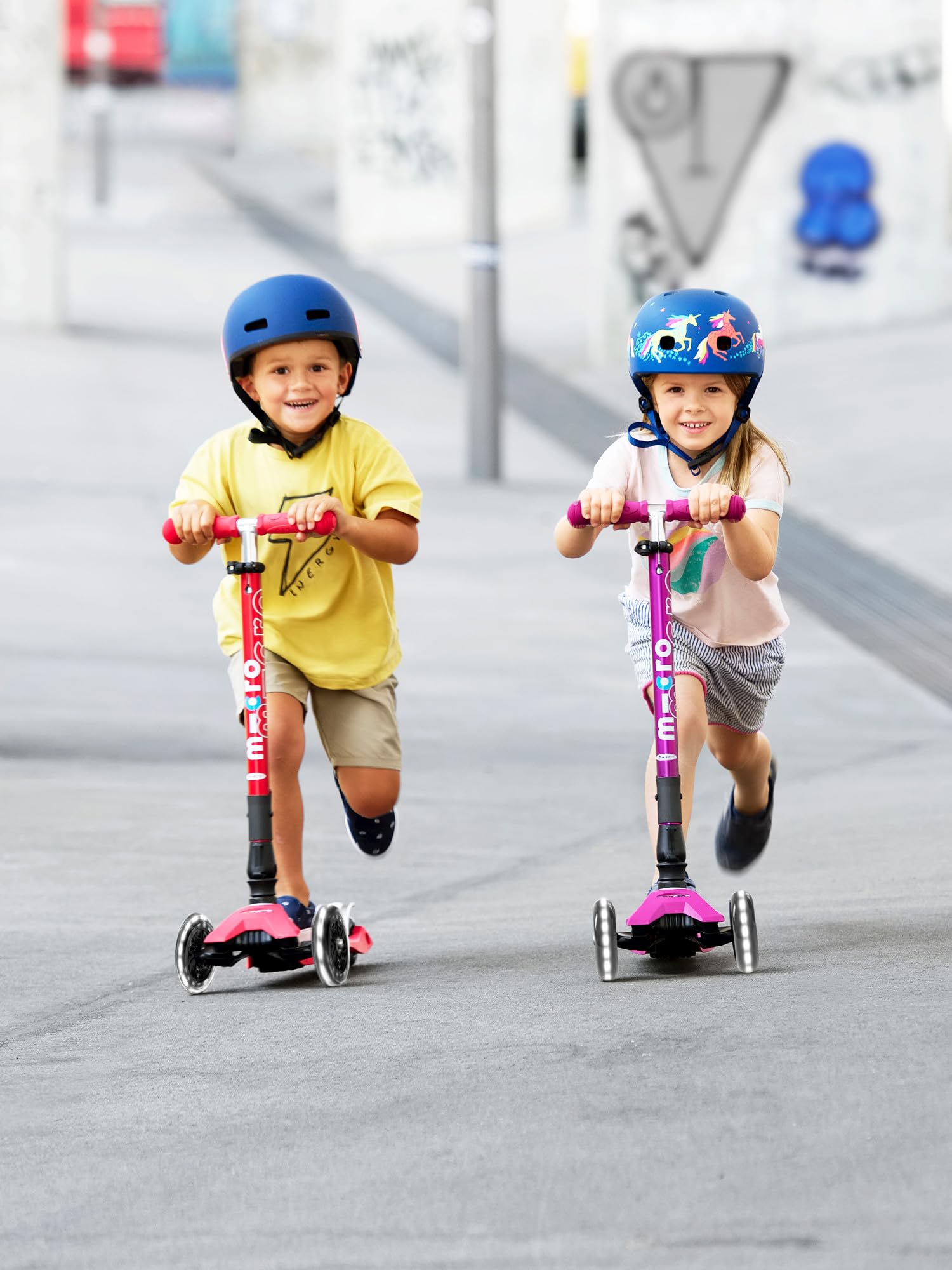 Micro Kickboard - Maxi Deluxe Foldable LED - Three Wheeled, Lean-to-Steer, Fold-to-Carry Swiss-Designed Micro Scooter for Kids with Motion-Activated Light-Up Wheels for Ages 5-12 (Navy Blue)