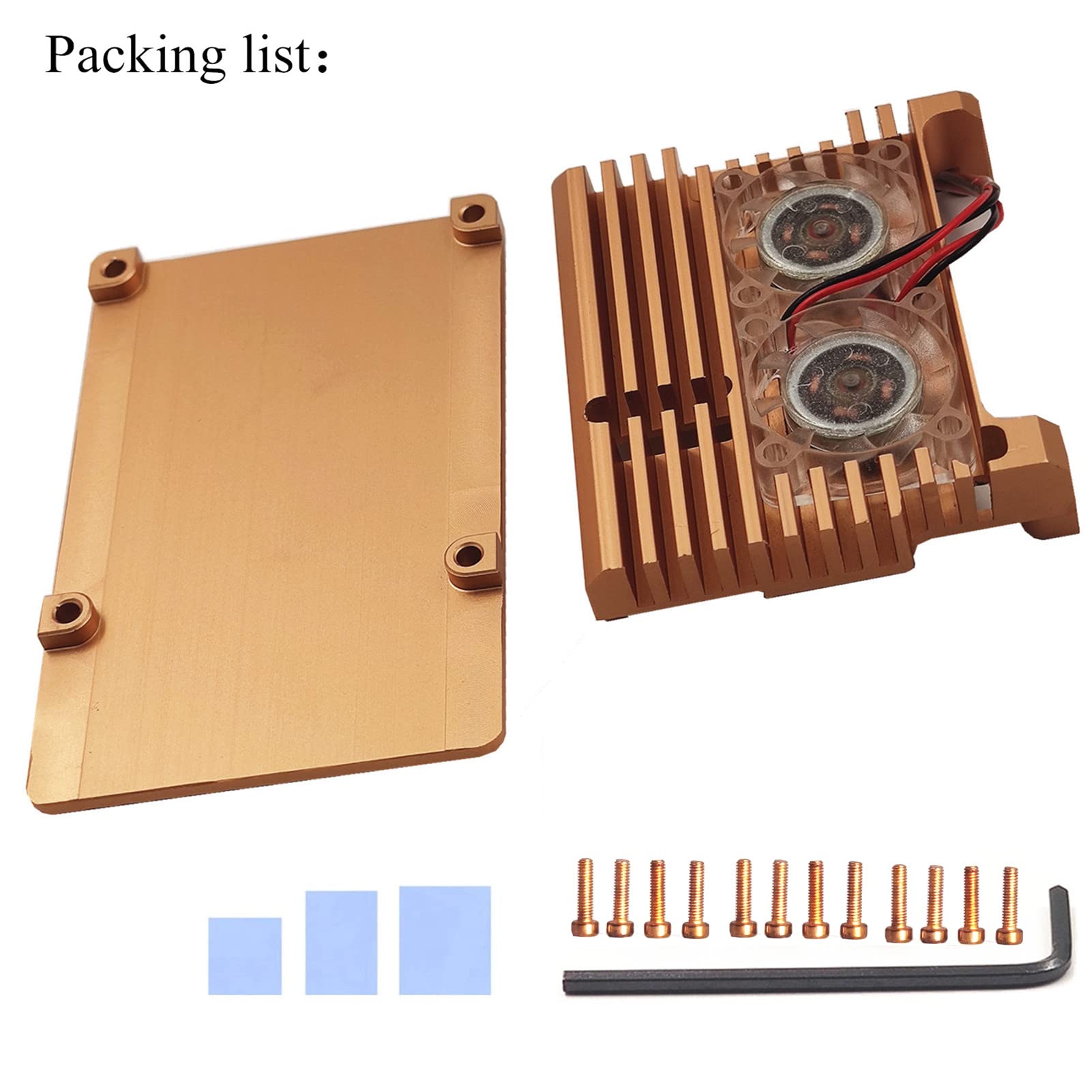 WEIYIXING Raspberry Pi 4 Aluminum Case with Dual Cooling Fan, Gold Metal Protective Enclosure for Raspberry Pi 4B