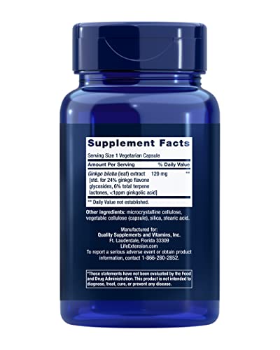 Life Extension Ginkgo Biloba Certified Extract™, 120 mg, helps maintain memory & cognition, gluten-free, non-GMO, vegetarian, 365 capsules