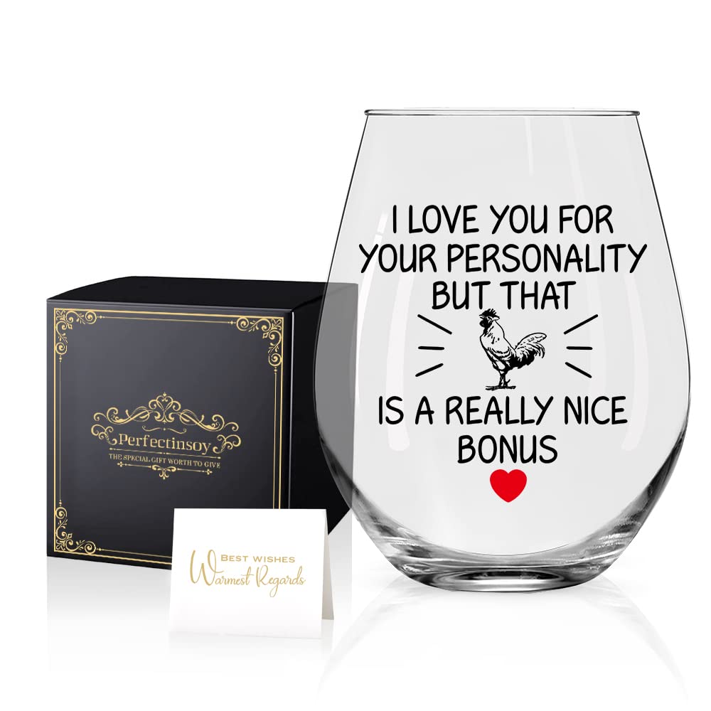 Perfectinsoy I Love You For Your Personality Wine Glass with Gift Box, Funny Birthday Gifts for Wife Husband, Girlfriend, Boyfriend Couple, Happy Anniversary Valentines Day Gifts