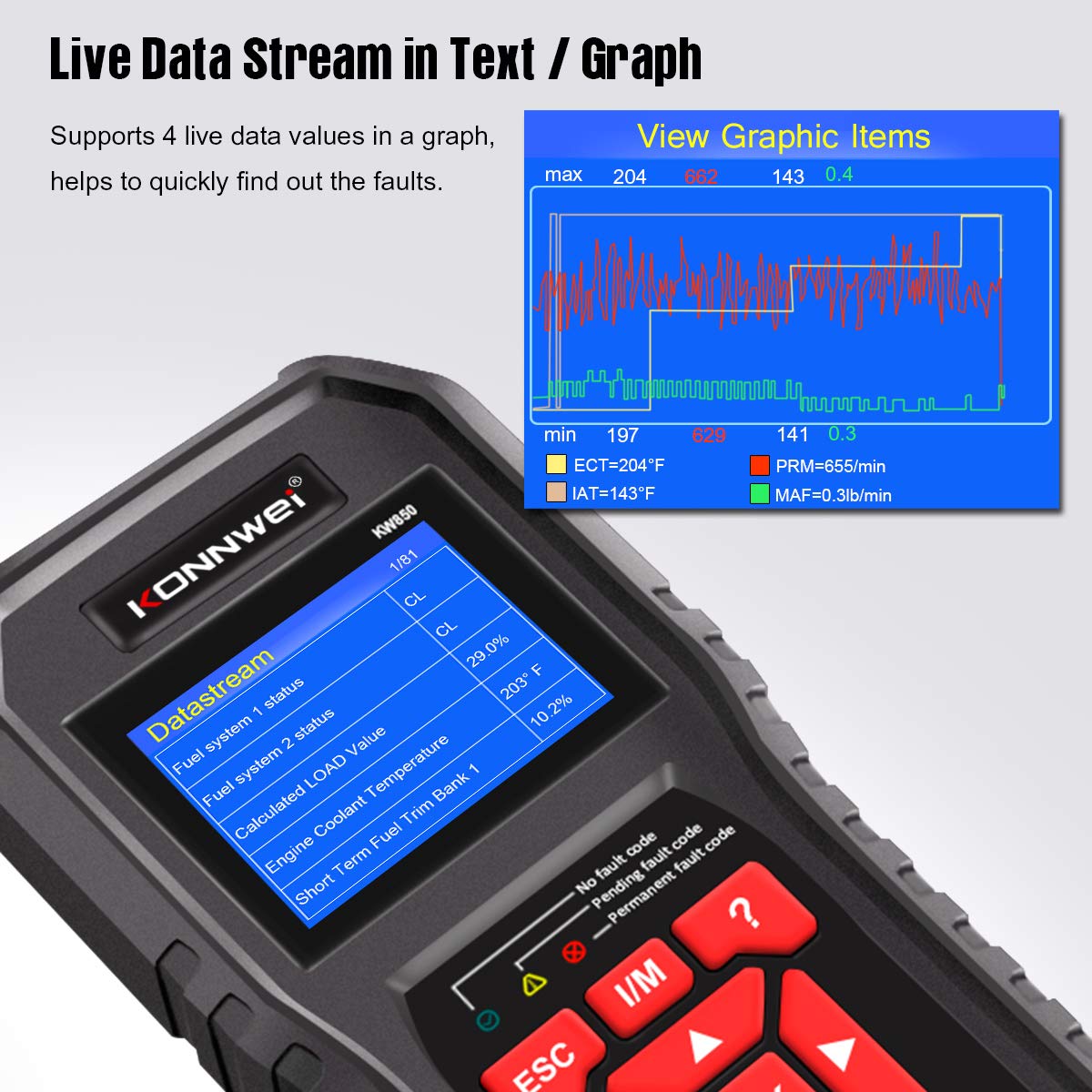 KONNWEI OBD2 Scanner Professional Car OBD II Scanner Auto Diagnostic Fault Code Reader Automotive Check Engine Light Diagnostic EOBD Scan Tool for All OBDII Protocol Cars Since 1996 (Enhanced KW850)