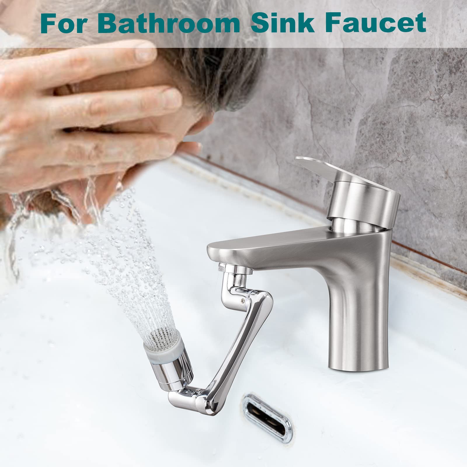 Spurtar 1440° Faucet Extender for Bathroom Sink, 2 Water Outlet Modes 1080° Rotatable Faucet Aerator + 360° Swivel Faucet Attachment Kitchen Faucet Extension, Tap Adjustment for Face Washing