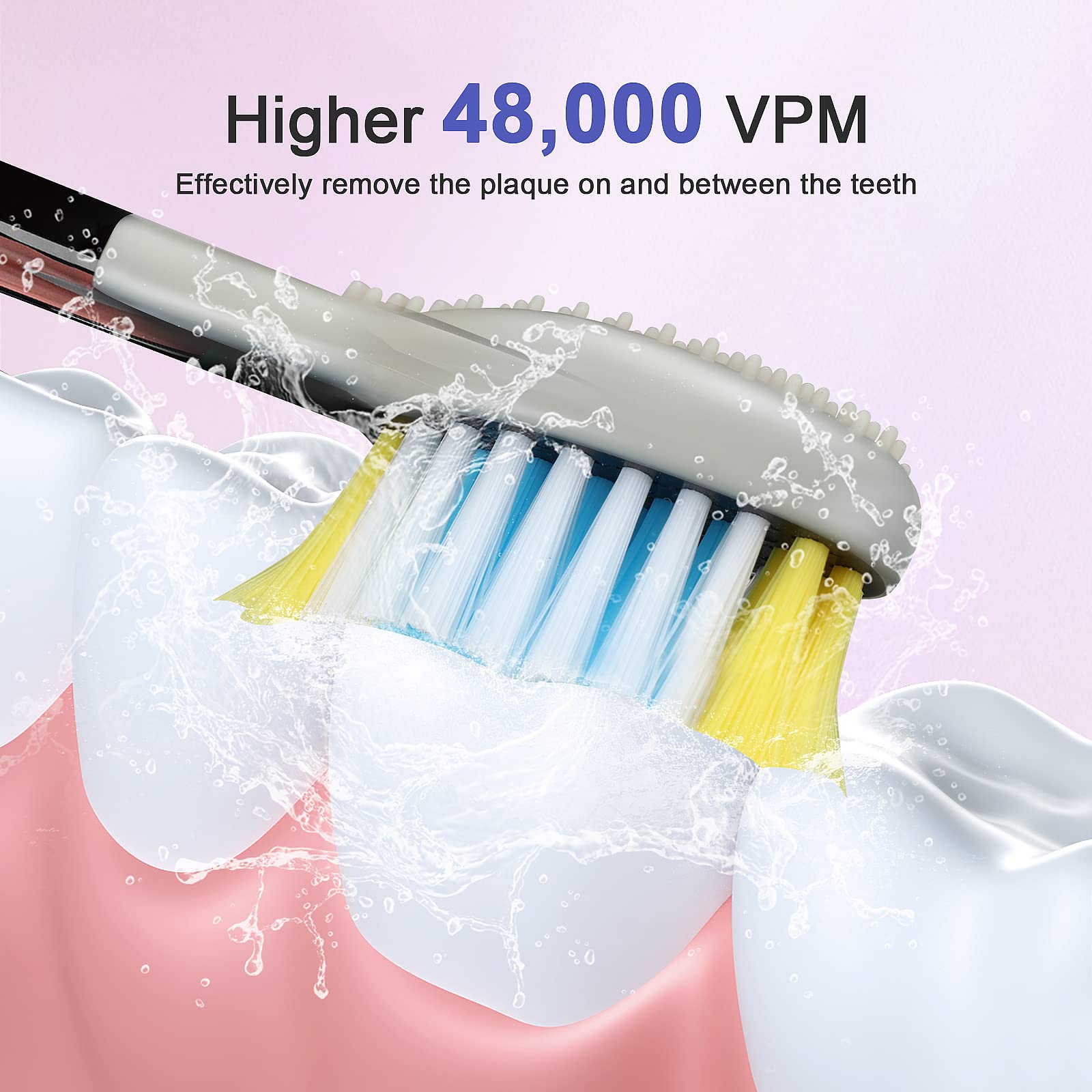 Ualans Electric Toothbrush for Adults, Sonic Toothbrush with 2 Mins 5 Modes Smart Timer, 48000VPM Toothbrush, Travel Case, Automatic Toothbrush Heads Cleaning, Fast Wireless Charge for 60 Days