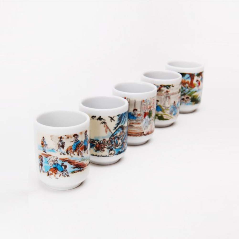 PARTYCRAFTZ Korean Soju Shot Glass Set β 5 Piece Ceramic Pottery Cup for Whiskey Sake Vodka Alcohol Liquor w/Korea Traditional Illustration Paintings Gift Party Decoration Display Drinking Glasses