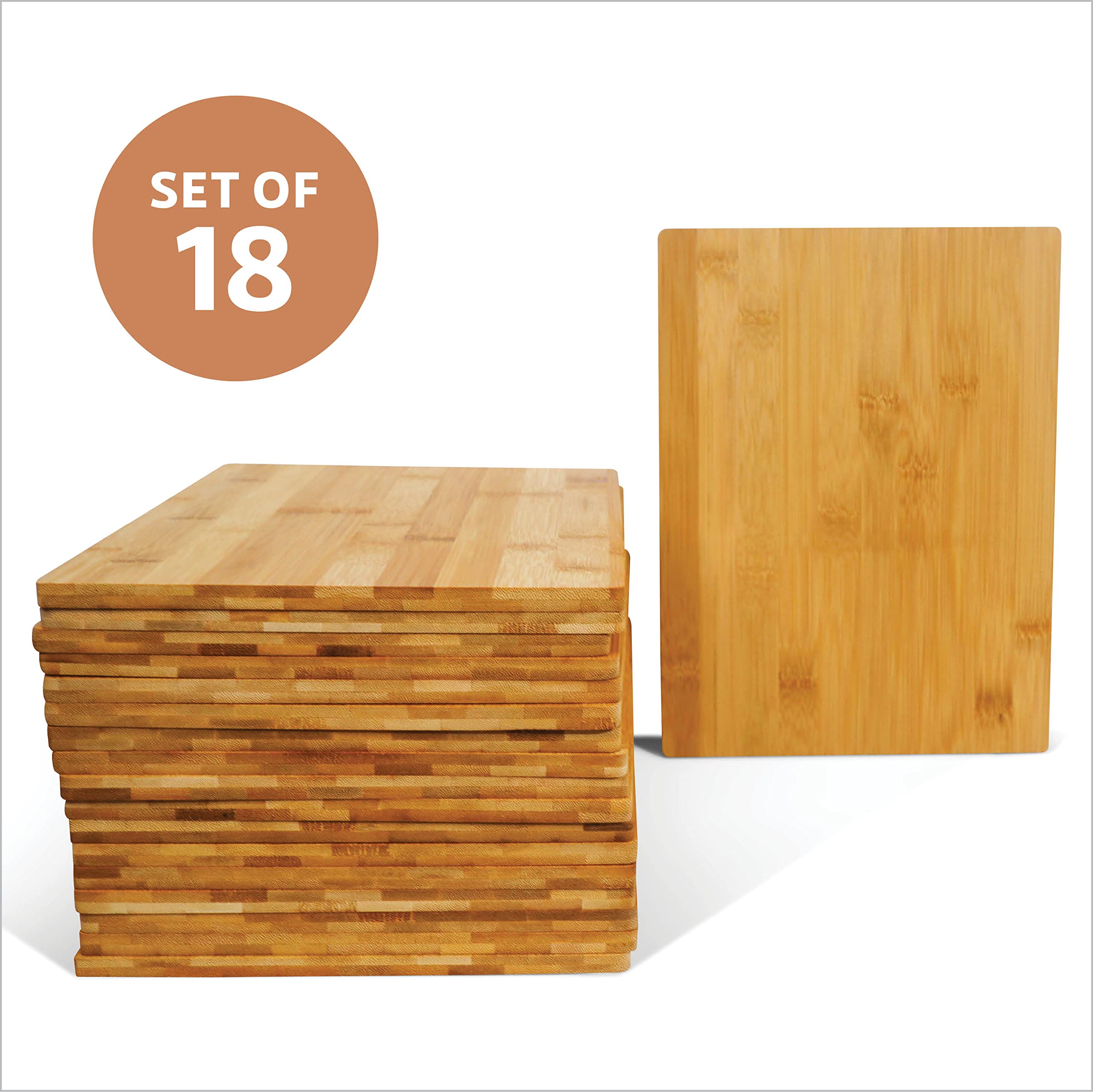 Set Of 18 Bulk Cutting Boards 12" x 9" x 0.35" - Premium Bamboo Wood Boards For Wholesale, Engraving, Kitchen And Dinning Copping Board, Sturdy & Easy To Maintain