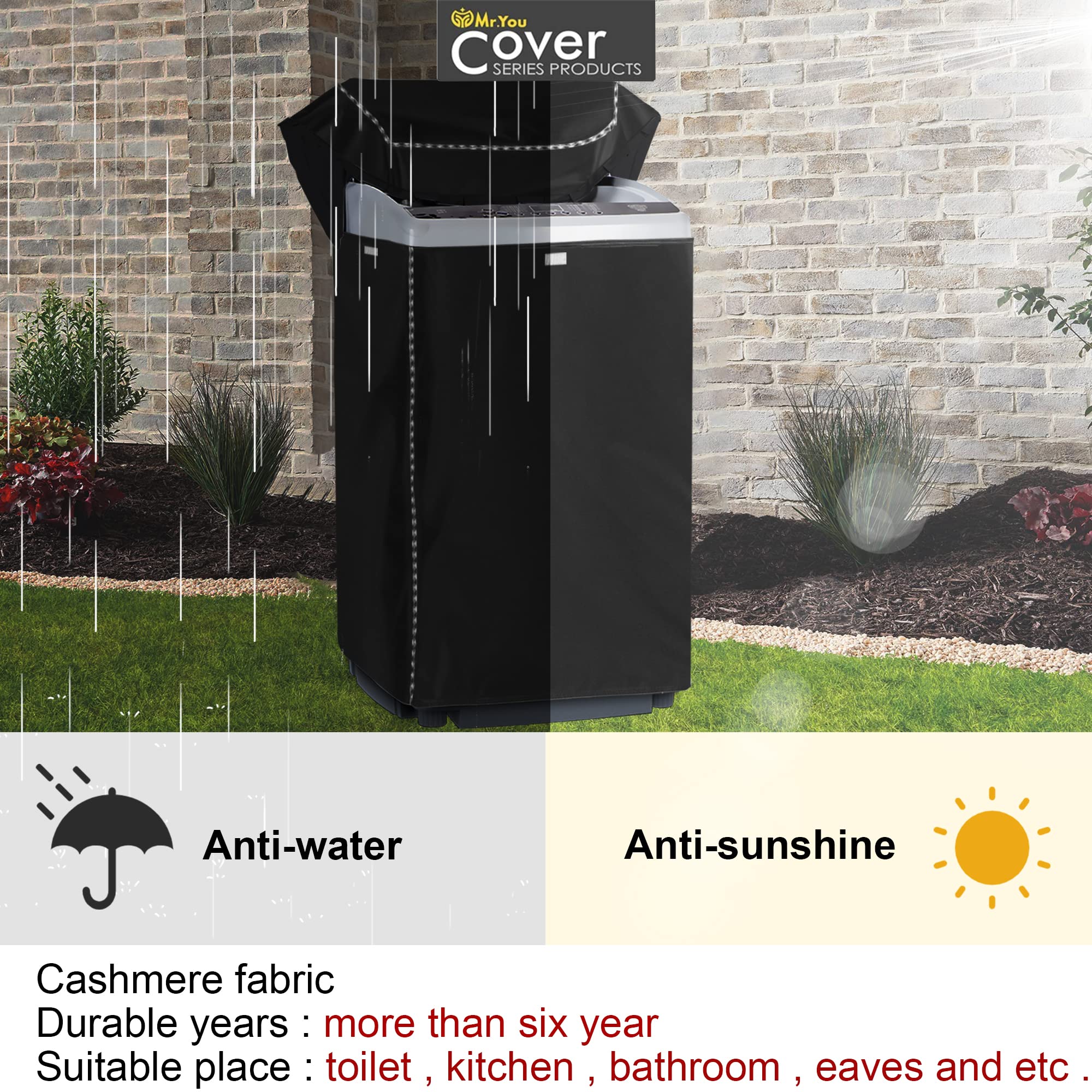 Portable Washing Machine Cover,Top Load Washer Dryer Cover,Waterproof Full-Automatic/Wheel Washing Machine Cover(20"20"34"inches,Black)