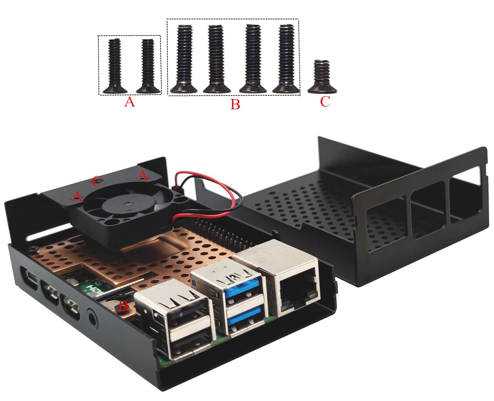 WEIYIXING Raspberry Pi 4 Metal Case with Cooling Fan, Aluminum Alloy Case Compatible with Raspberry Pi 4 Model B (Black)