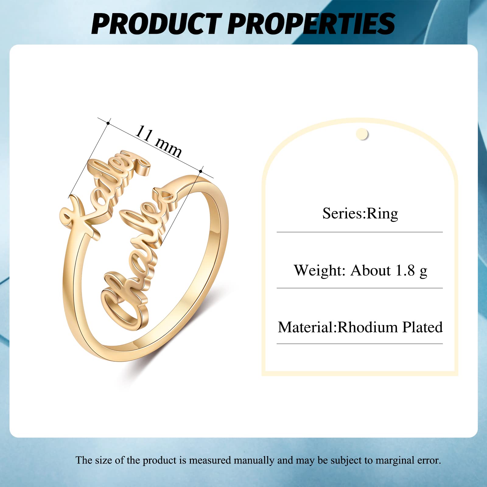 Personalized Name Ring for Women, Custom Adjustable Ring with 2 Names Promise Ring for Her Gift for Women Mother BFF (Gold)