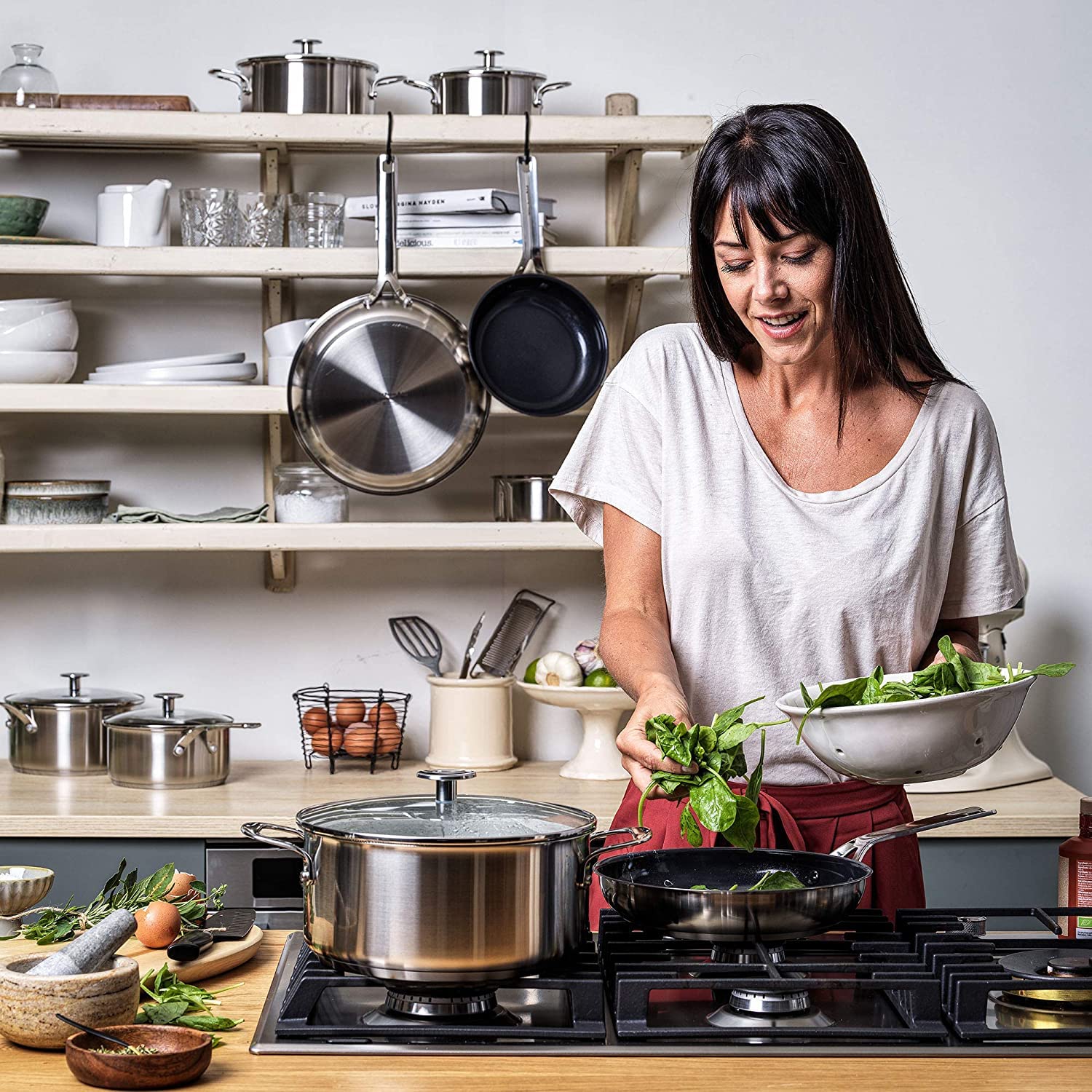 KitchenAid Wok, Non Stick Stainless Steel Wok with Stainless Handle - Induction, Oven & Dishwasher Safe - 28 cm