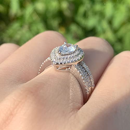SHELOVES Wedding Engagement Ring Sets for Women Vintage Halo Pear CZ Stackable Ring 925 Sterling Silver Sz 9