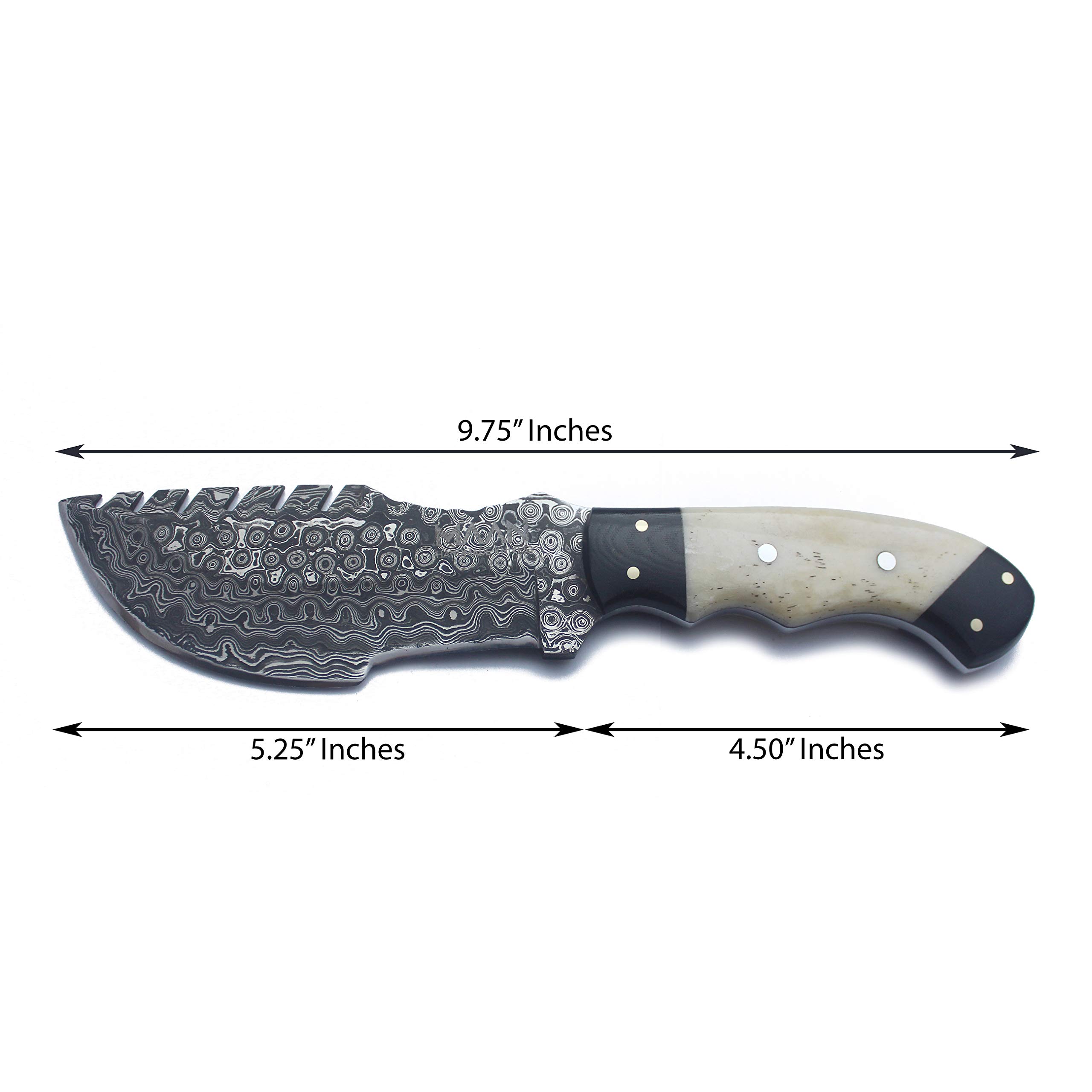 MAAN Handmade Damascus Tracker Knife Survival, Hunting, Tactical and Camping - Damascus Steel Tracker Knife - Right Hand Scout Carry Leather Sheath MNK 295 (Bone Handle)