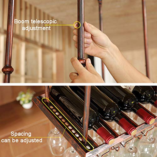 Wine Racks Ceiling Adjustable Hanging Industrial Bar Red Wine Glasses Storage Shelf/Metal Industrial Decoration Shelf/Cabinet Organizer Home Decor