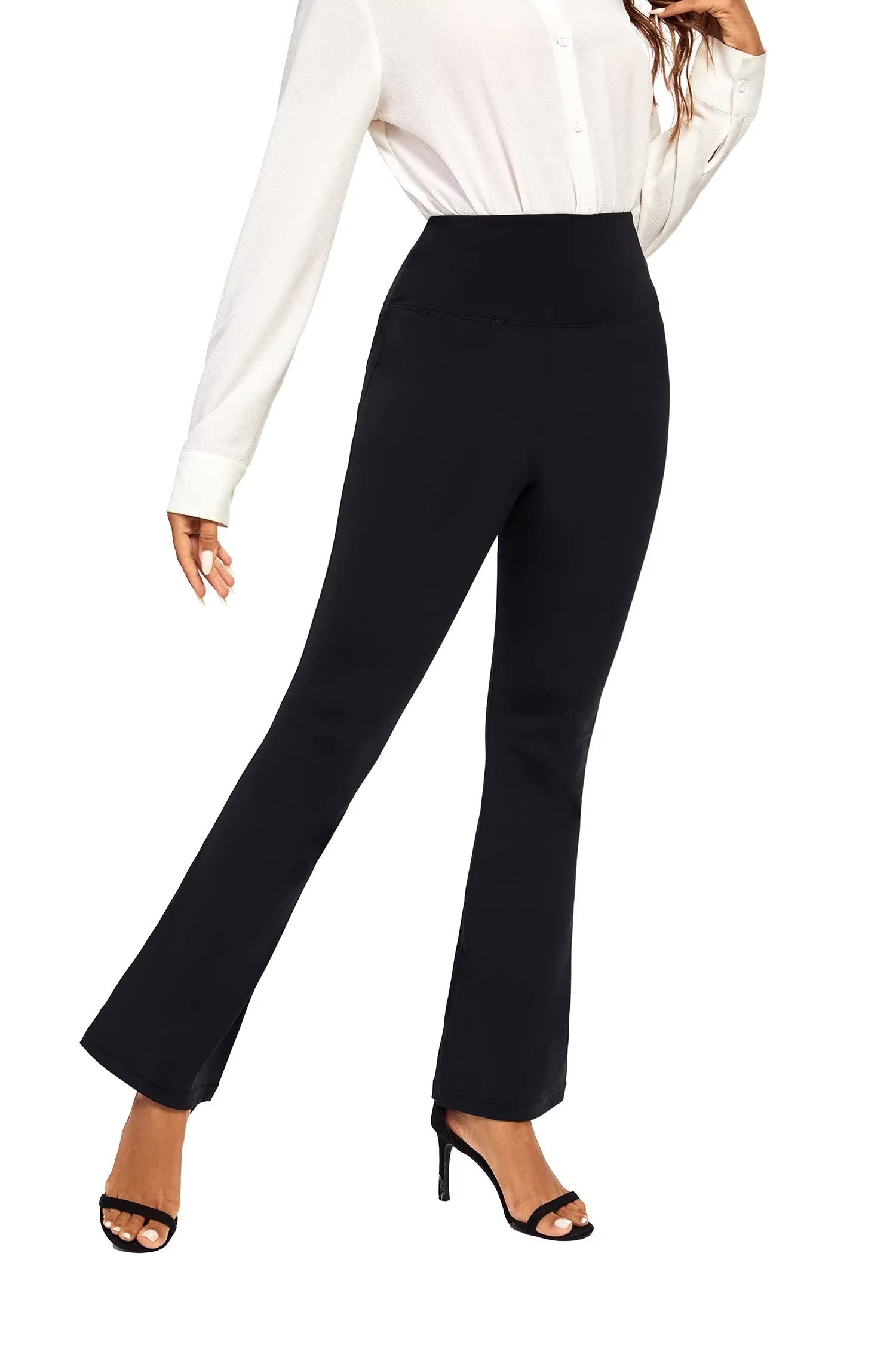 Redqenting Women‘s High Waist Flare Leggings Tummy Control, Non See Through Bootcut Yoga Pants Stretch Work Pants Petite