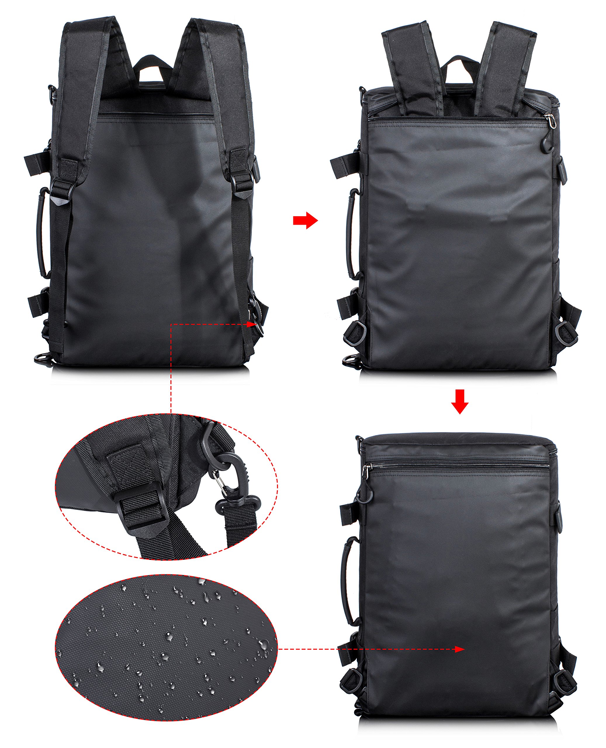 Leaper Heavy Duty Water Resistance Sport Backpack Travel Hiking Rucksack Multifunction Camping Bag (Large, Black2)
