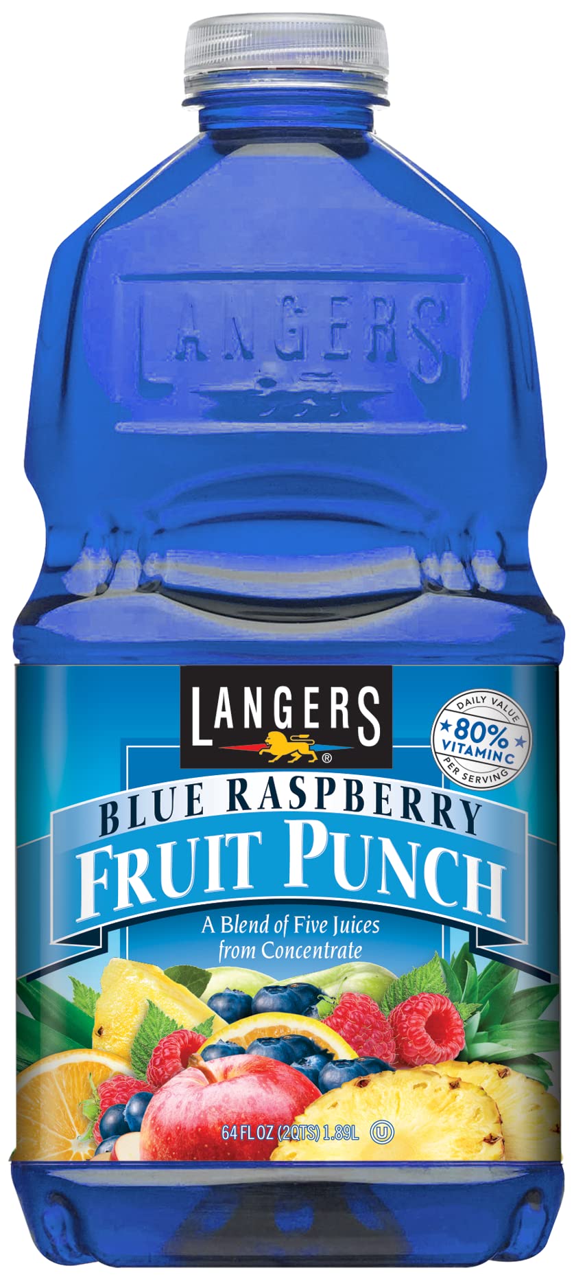 Langers Blue Raspberry Fruit Punch, 64fl oz (Pack of 8)