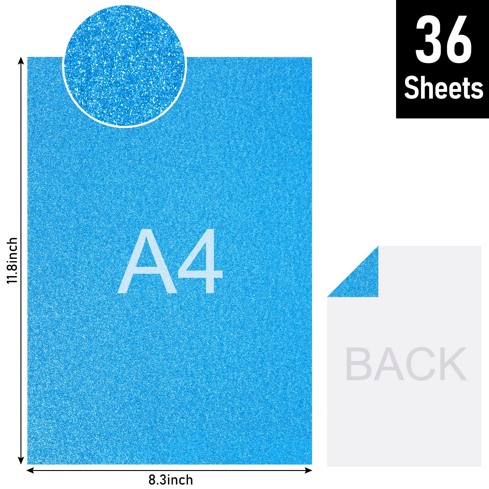 Koogel Glitter Cardstock Paper, 36 Sheets Sparkly Paper A4 Premium Craft Cardstock 18 Colors for Card Making Paper Crafting Scrapbook 250GSM