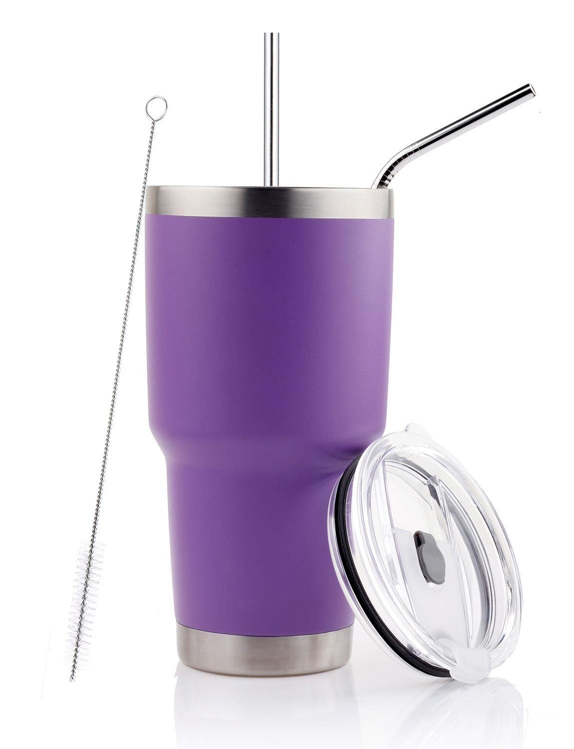 Product Image 30oz Blue Tumbler Stainless Steel Double Wall Vacuum Insulated Mug with Straw and Lid, Cleaning Brush for Cold and Hot Beverages