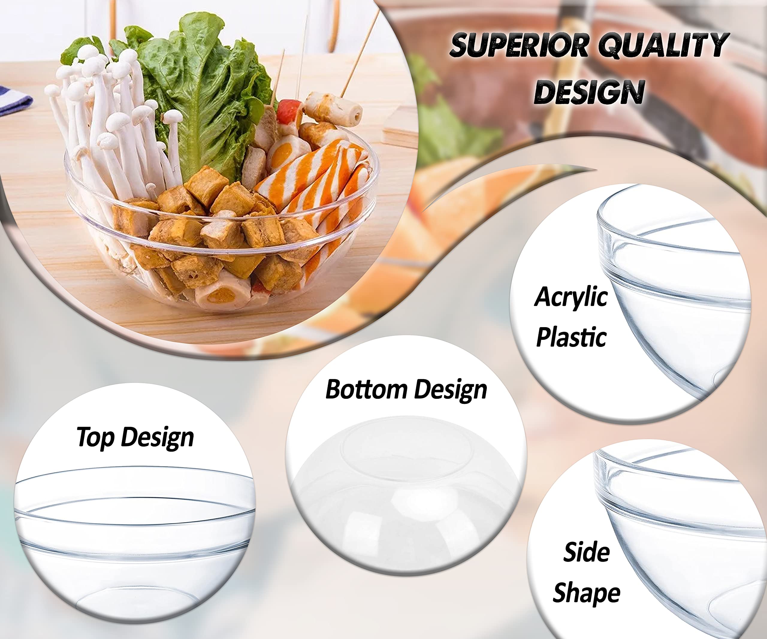 Salad Serving Bowl for Kitchens, Parties, Holidays, and Celebrations - Serving 9-inch Bowls - Reusable BPA free - 124 oz. Capacity, Set of 3