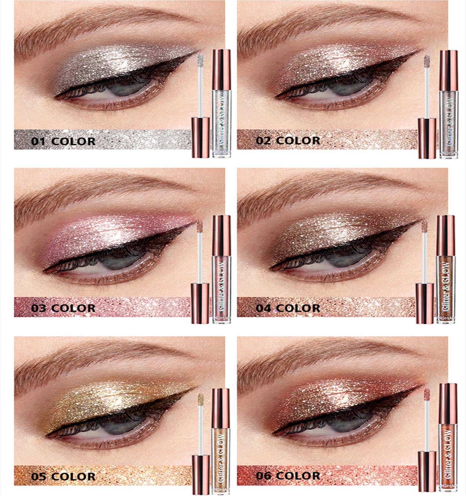 Langmanni 10PCS Liquid Eyeshadow, Shimmer Glitter Liquid Eye Shadow Set Waterproof Long Lasting Metals Sparkling Eyes Makeup Liquid Eyeshadow for Party Wedding Festival or Daily Makeup