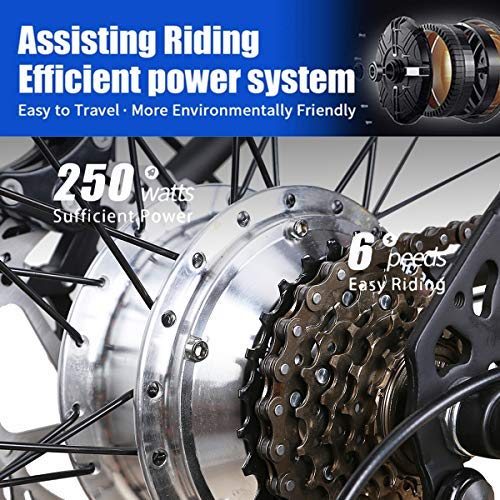 NAKTO 26" 250W City Electric Bicycle Sporting 6- Speed Gear EBike with Removable 250W 36V10A Lithium Battery