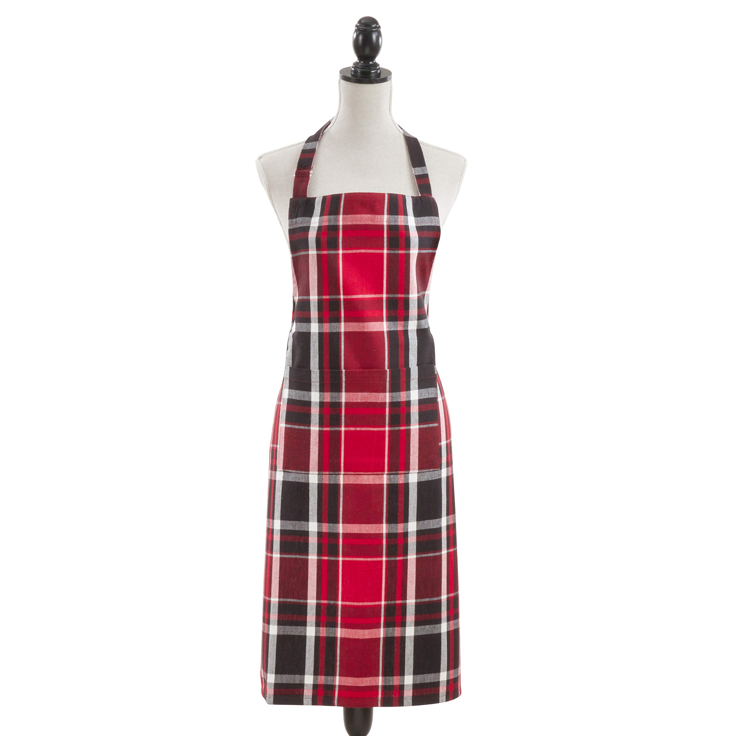 SARO LIFESTYLE Jarret Collection Classic Plaid Kitchen Apron, 24" x 36", Red