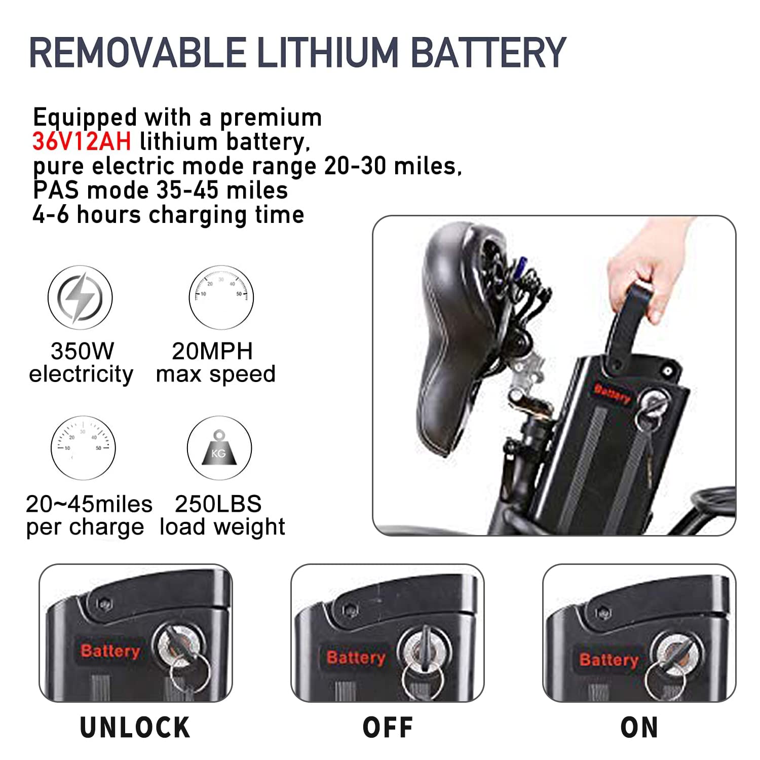 NAKTO Electric Bicycle for Women Men and Adults Ebike with Removable 250W/36V/10AH Lithium Battery1